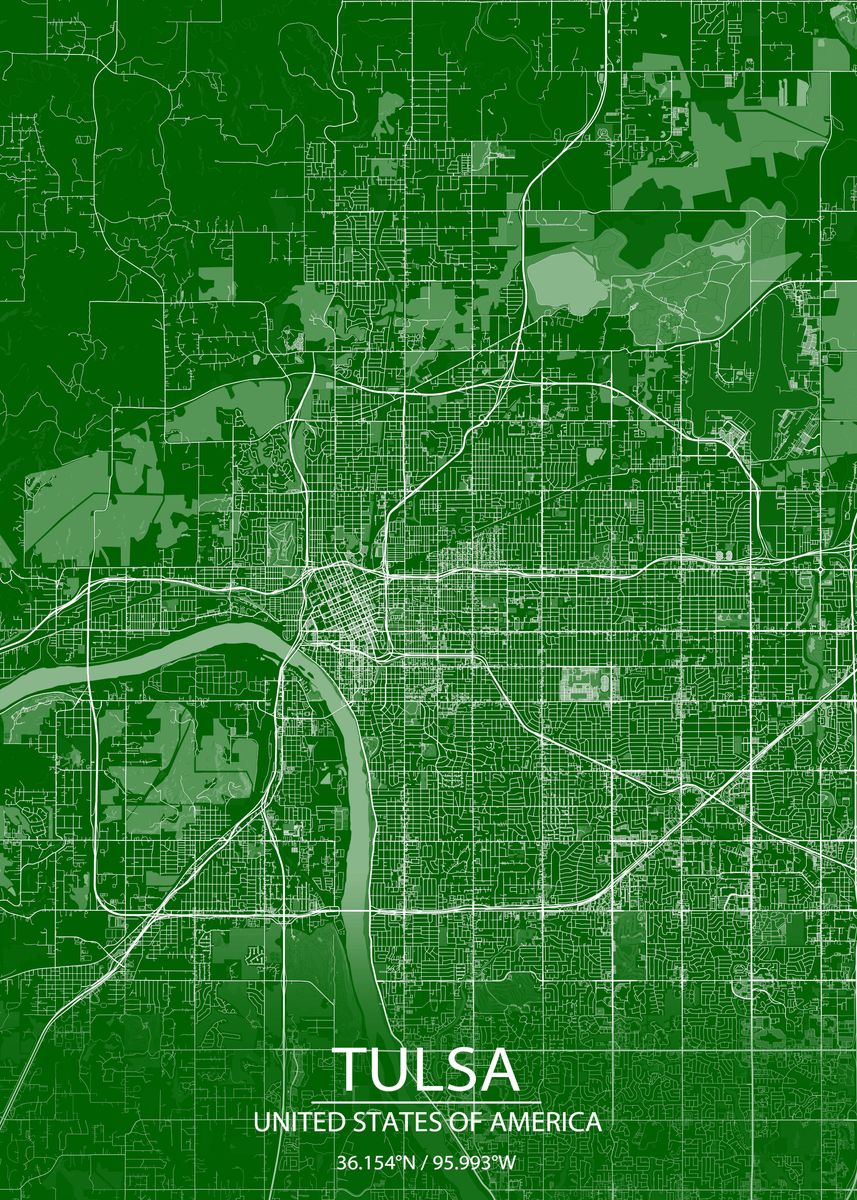 'Tulsa Oklahoma Green Map' Poster, picture, metal print, paint by Wall ...