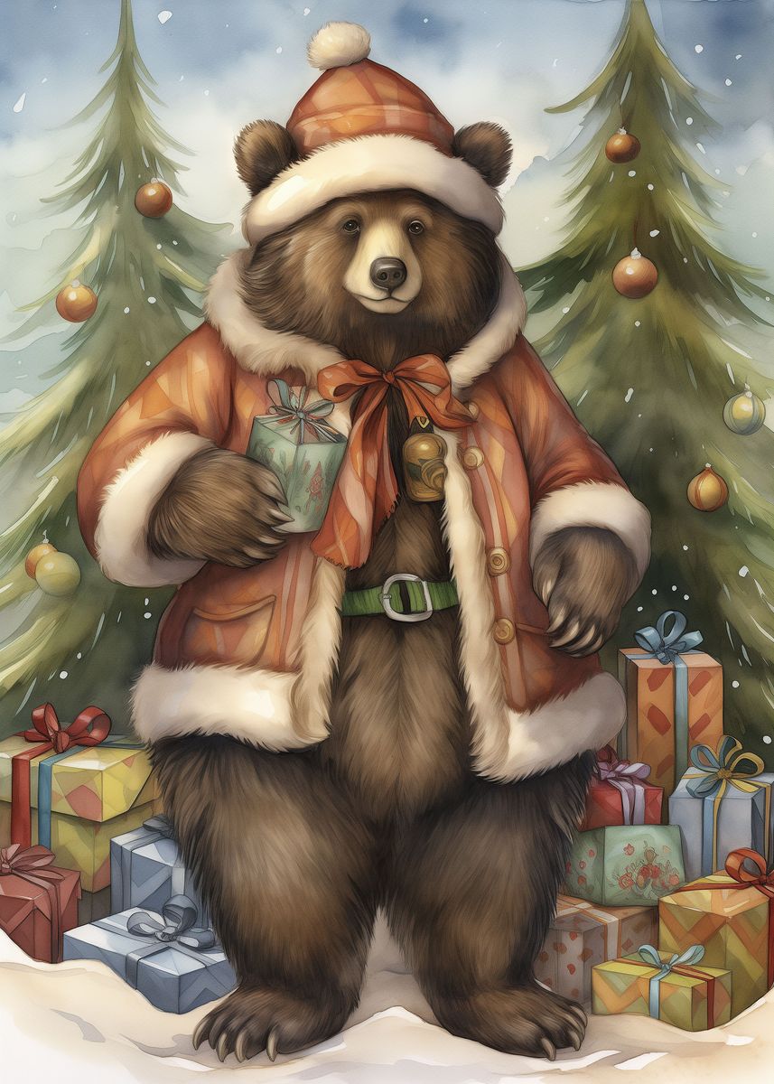 'Xmas Bear for Kids' Poster, picture, metal print, paint by Asmaa ...