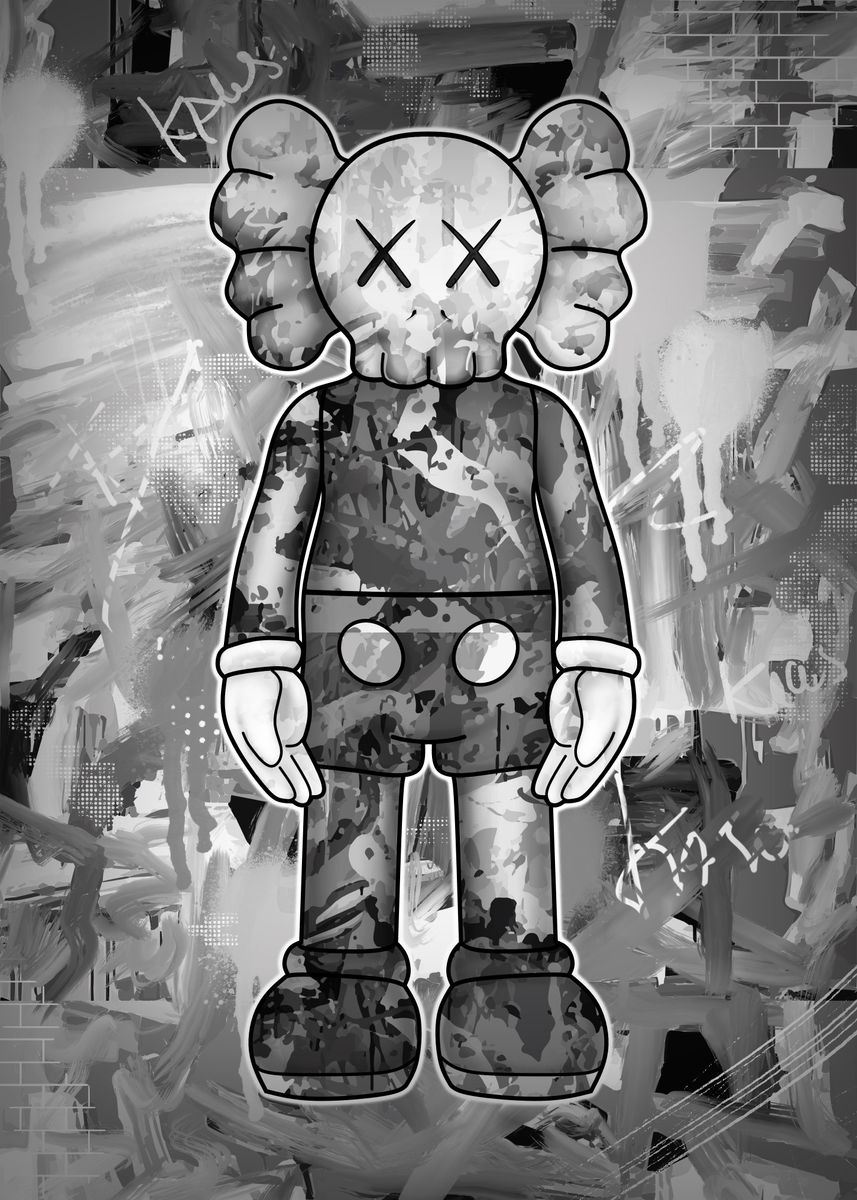 'Black and white kaws' Poster, picture, metal print, paint by Boon ...