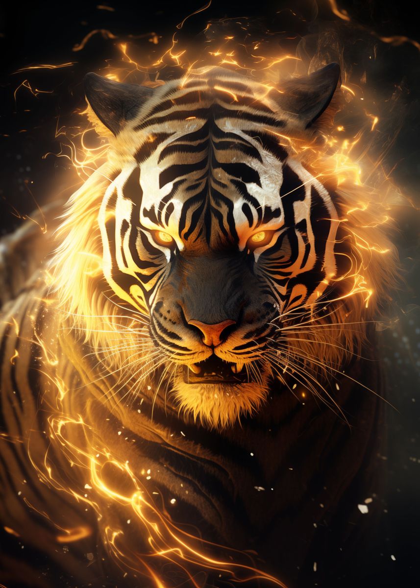 'Black and Gold Tiger' Poster, picture, metal print, paint by 99 ...