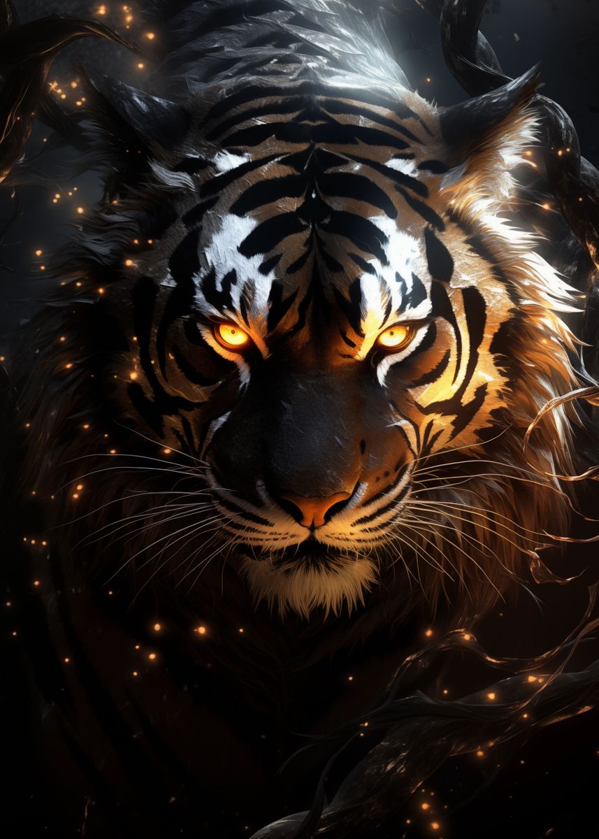 'Black and Gold Tiger' Poster, picture, metal print, paint by 99 ...