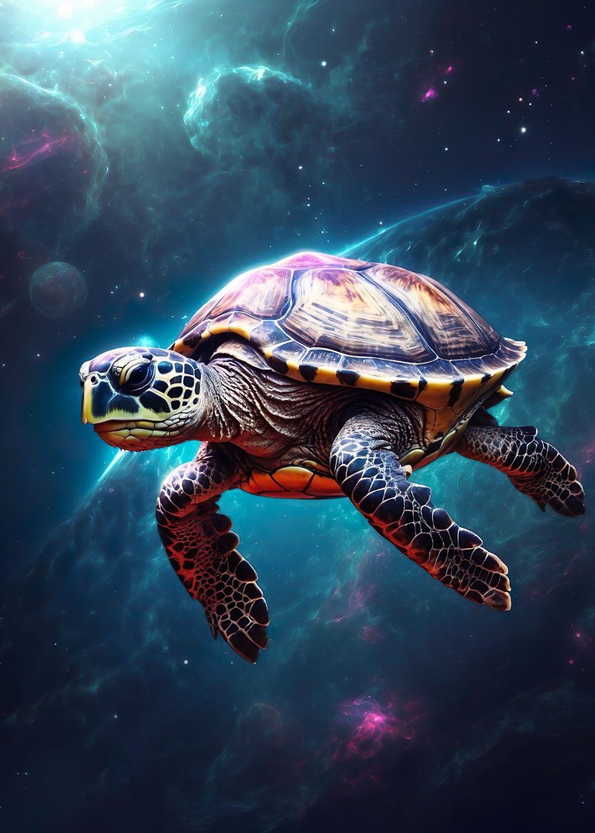 'Space Turtle Sea Animal' Poster, picture, metal print, paint by Vicky ...