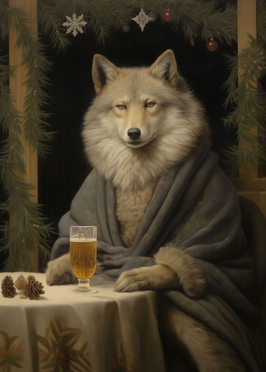 'Wolf Drink Beer Xmas' Poster, picture, metal print, paint by Dasi Vett ...