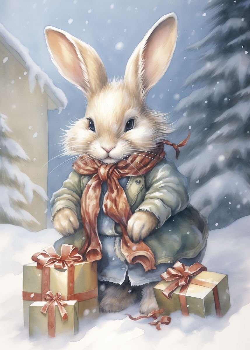 'Xmas Rabbit for Kids' Poster, picture, metal print, paint by Asmaa ...