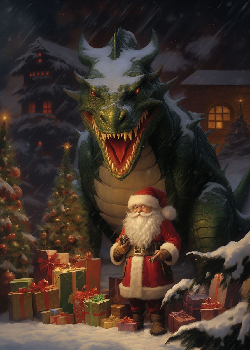 'Funny Dragon Santa Claus' Poster, picture, metal print, paint by Adam ...
