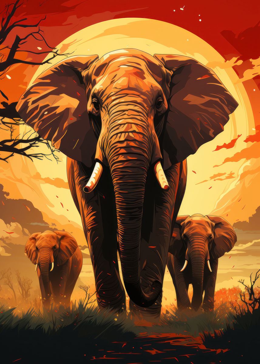 'Elephants' Poster, picture, metal print, paint by Byrdyak | Displate