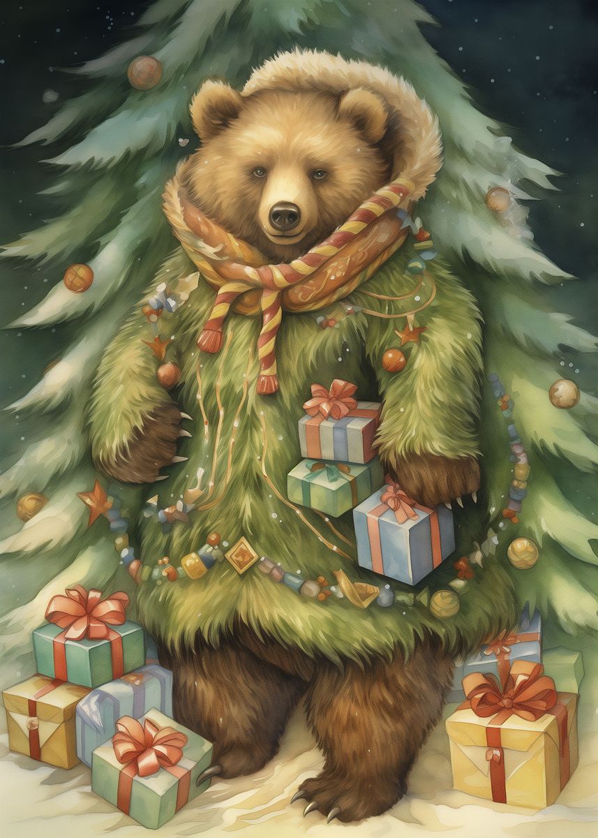 'Xmas Bear for Kids' Poster, picture, metal print, paint by Asmaa ...