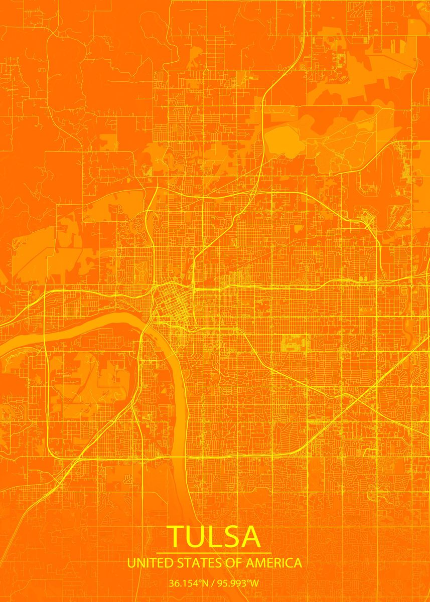 'Tulsa Oklahoma Orange Map' Poster, picture, metal print, paint by Wall ...