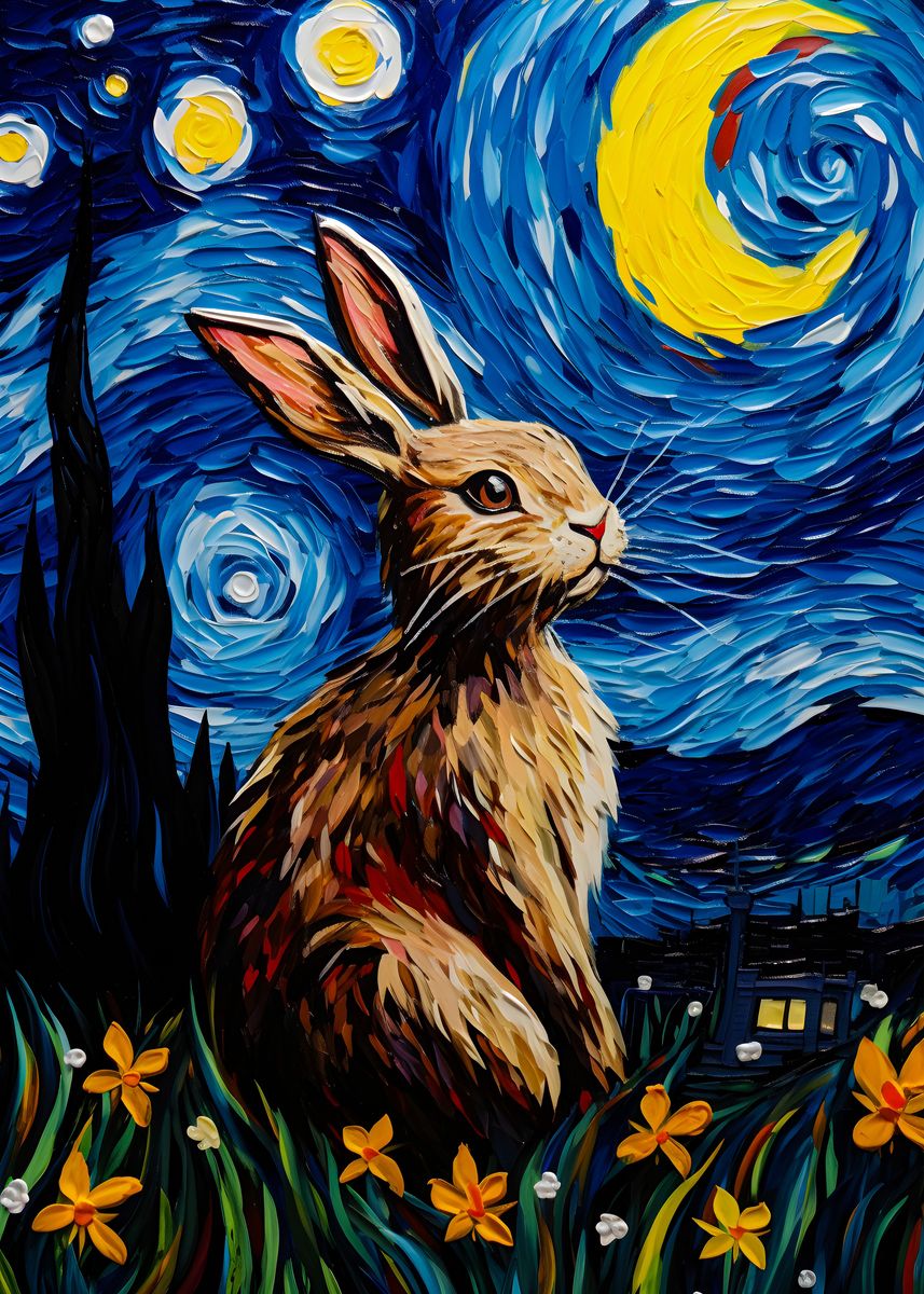 'The Starry Night Rabbit' Poster, picture, metal print, paint by Danan ...