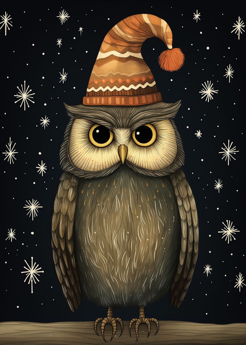 'Vintage Owl Xmas' Poster, picture, metal print, paint by Lalia ...
