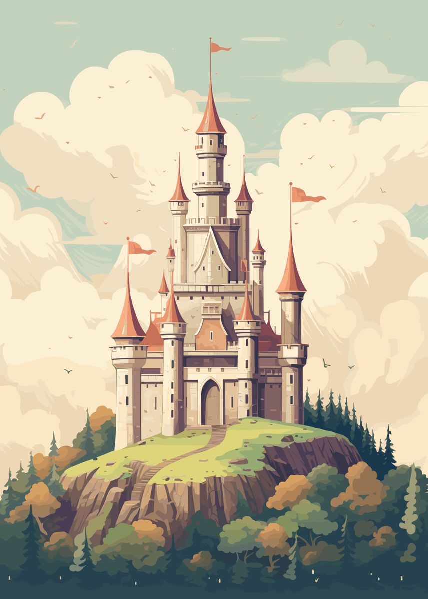 'Magical Castle Pixel Art' Poster, picture, metal print, paint by ...