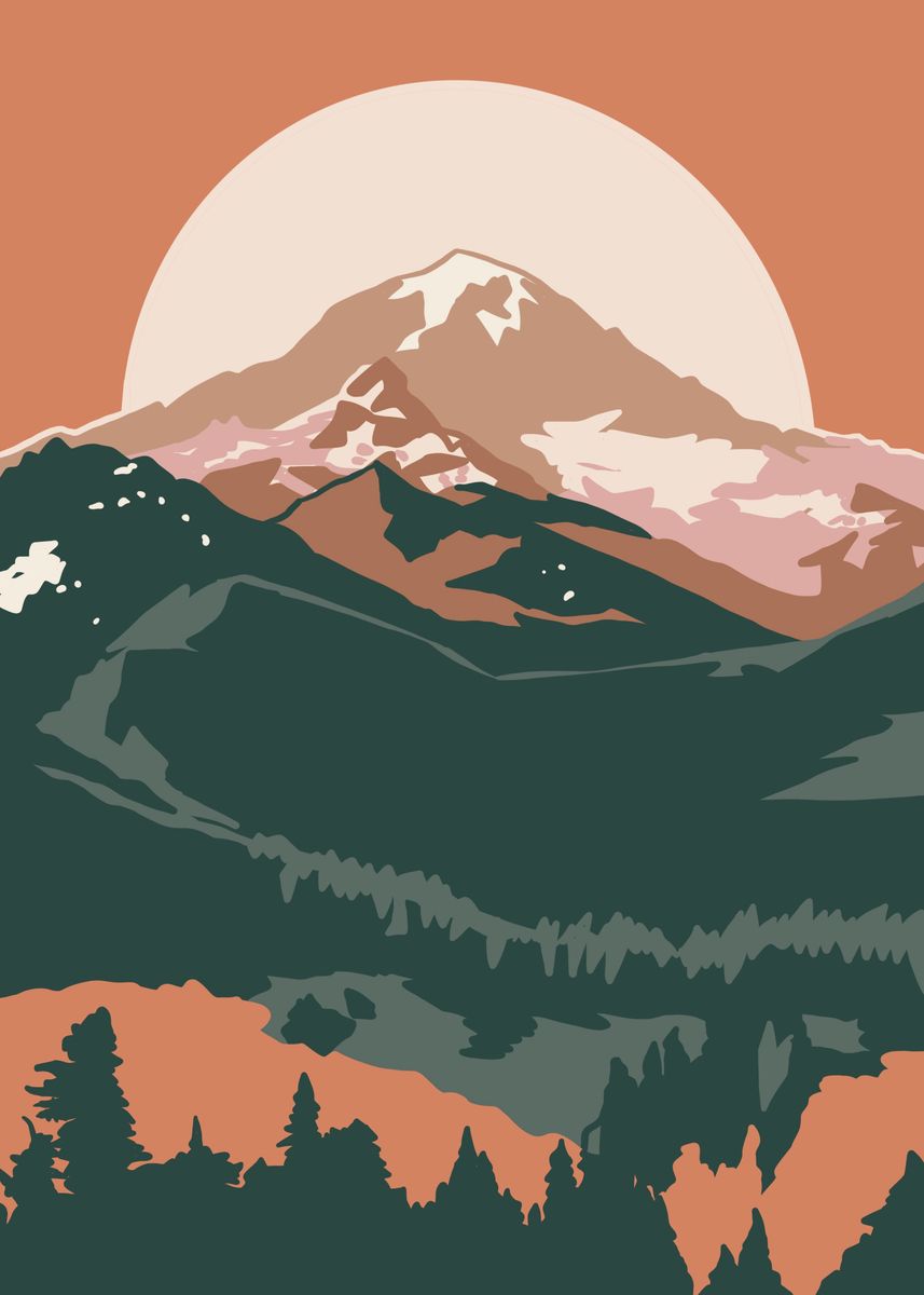 'mountain boho illustration' Poster, picture, metal print, paint by ...