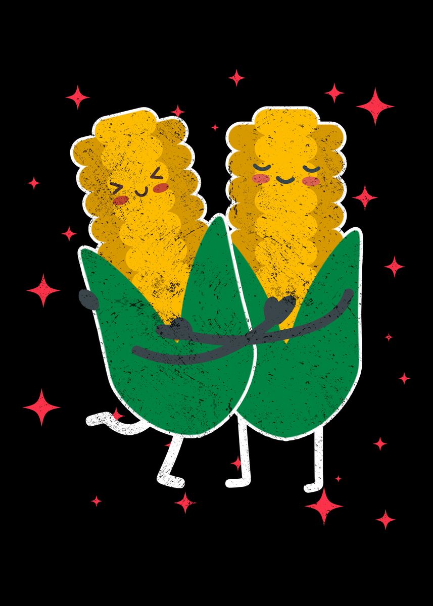 'Cute Corn Couple Hugging' Poster, picture, metal print, paint by Lukes ...