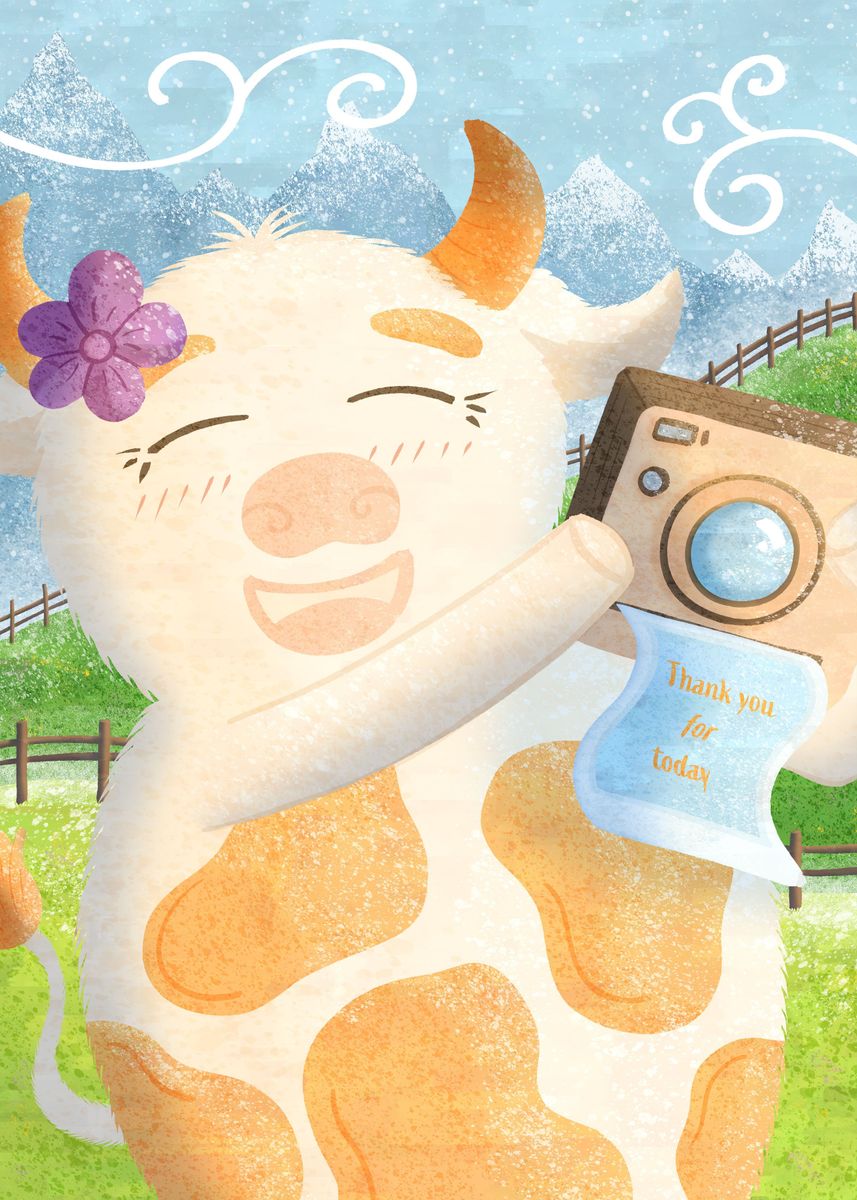 'Cute cow having a nice day' Poster, picture, metal print, paint by ...