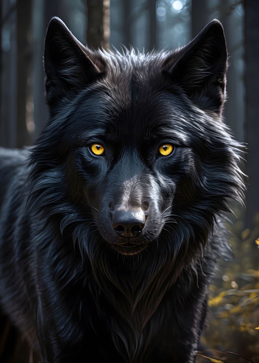 'Black Wolf Yellow Eyes' Poster, picture, metal print, paint by Bowie ...