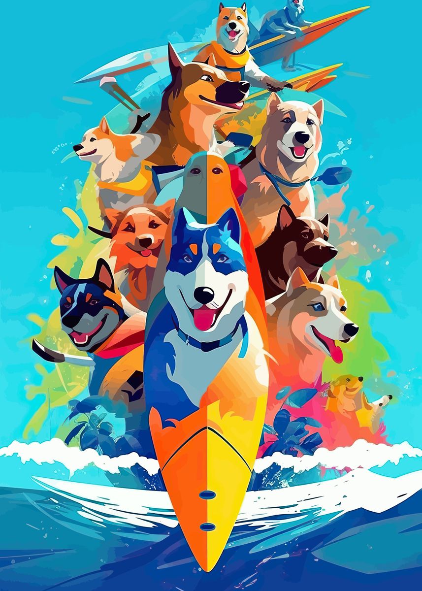 'summer animals surfing' Poster, picture, metal print, paint by Game On ...