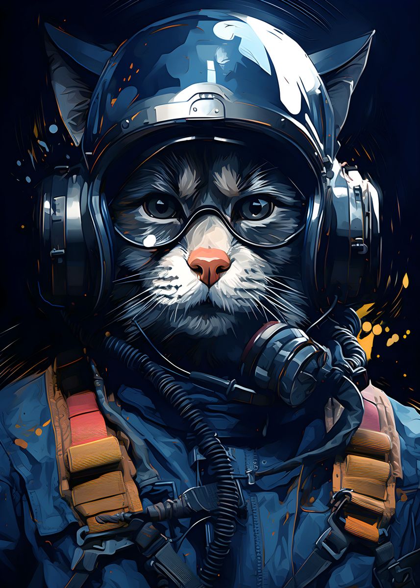 'Jet Pilot Cat with Goggles' Poster, picture, metal print, paint by ...