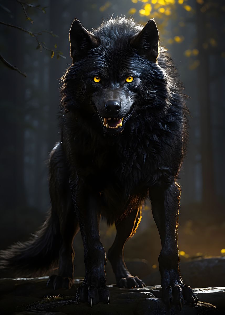 'Black Wolf Yellow Eyes' Poster, picture, metal print, paint by Bowie ...