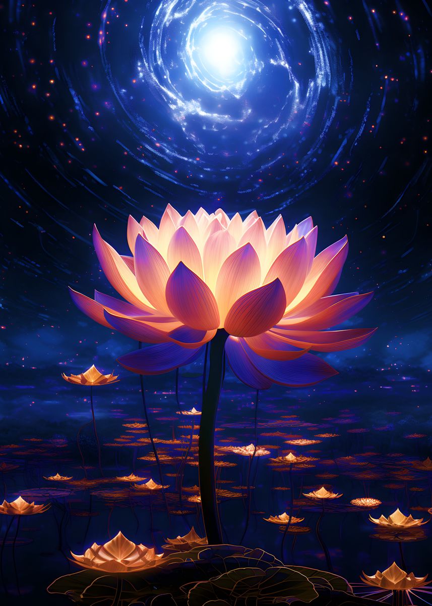 'Galaxy Lotus Blossom Neon' Poster, picture, metal print, paint by Mose ...