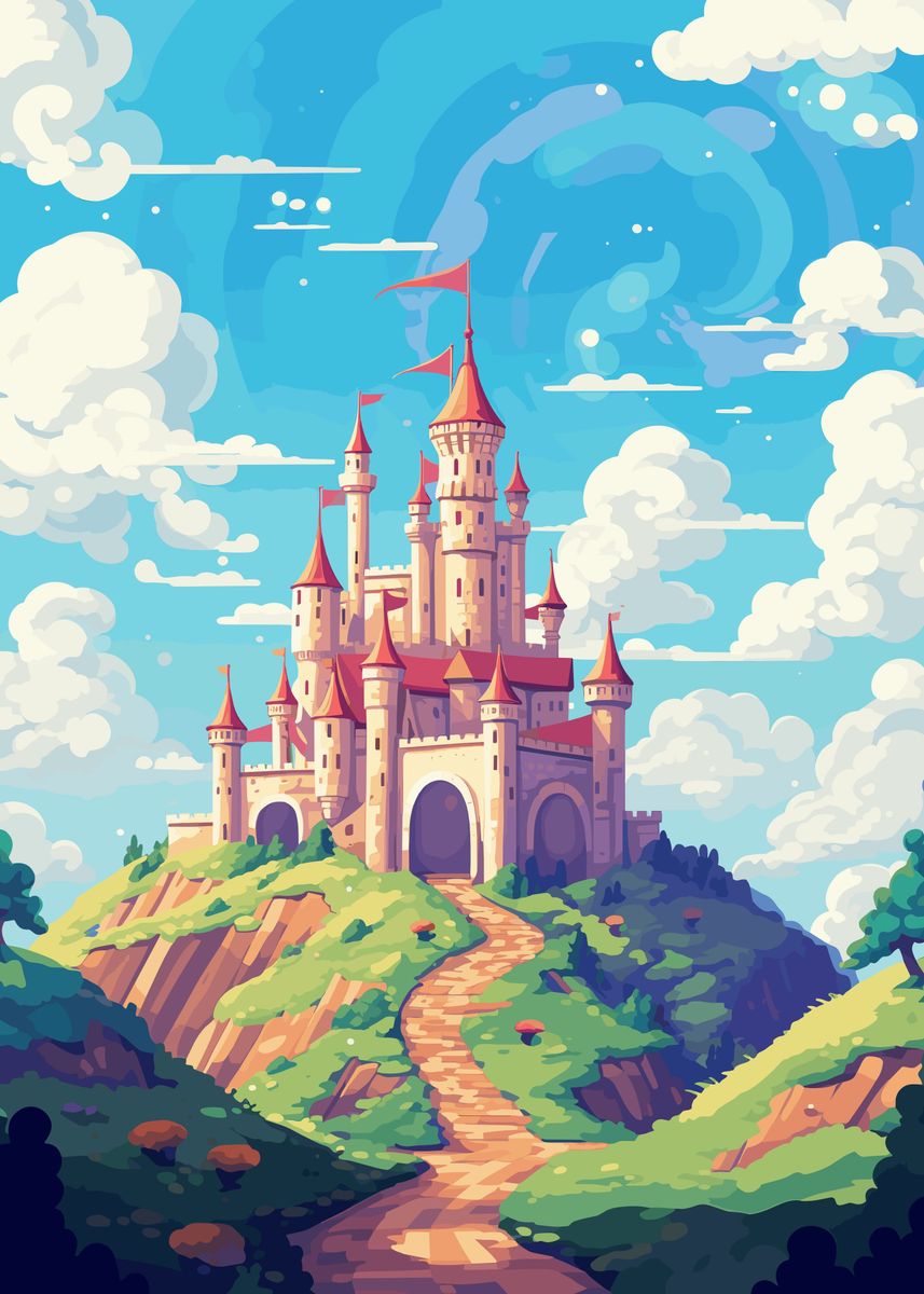 'Magical Castle Pixel Art' Poster, picture, metal print, paint by ...