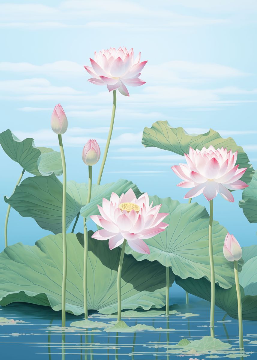 'Blue Japanese Lotus Flower' Poster, picture, metal print, paint by ...