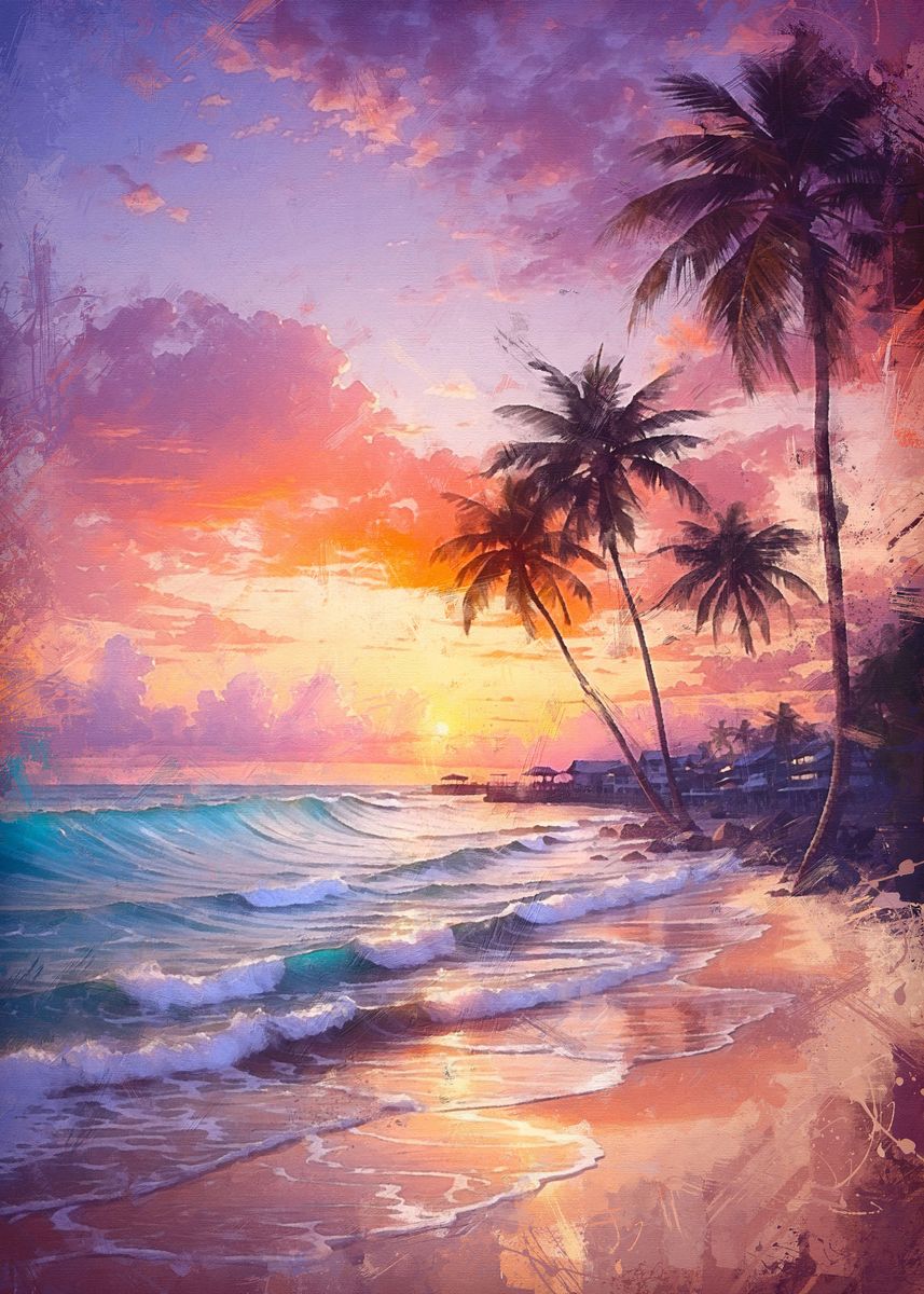 'Sunset on the Beach' Poster, picture, metal print, paint by ...