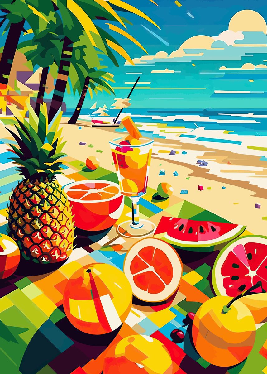 'summer tropical fruits' Poster, picture, metal print, paint by Game On ...