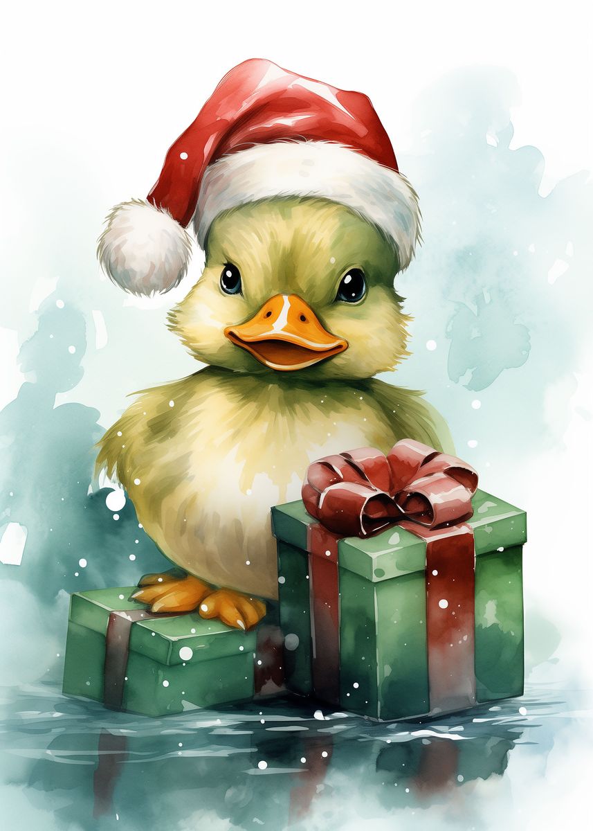 'Jolly Happy Duck Christmas' Poster, picture, metal print, paint by ...