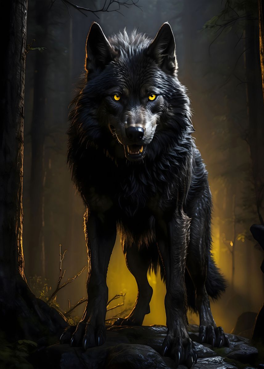 'Black Wolf Yellow Eyes' Poster, picture, metal print, paint by Bowie ...
