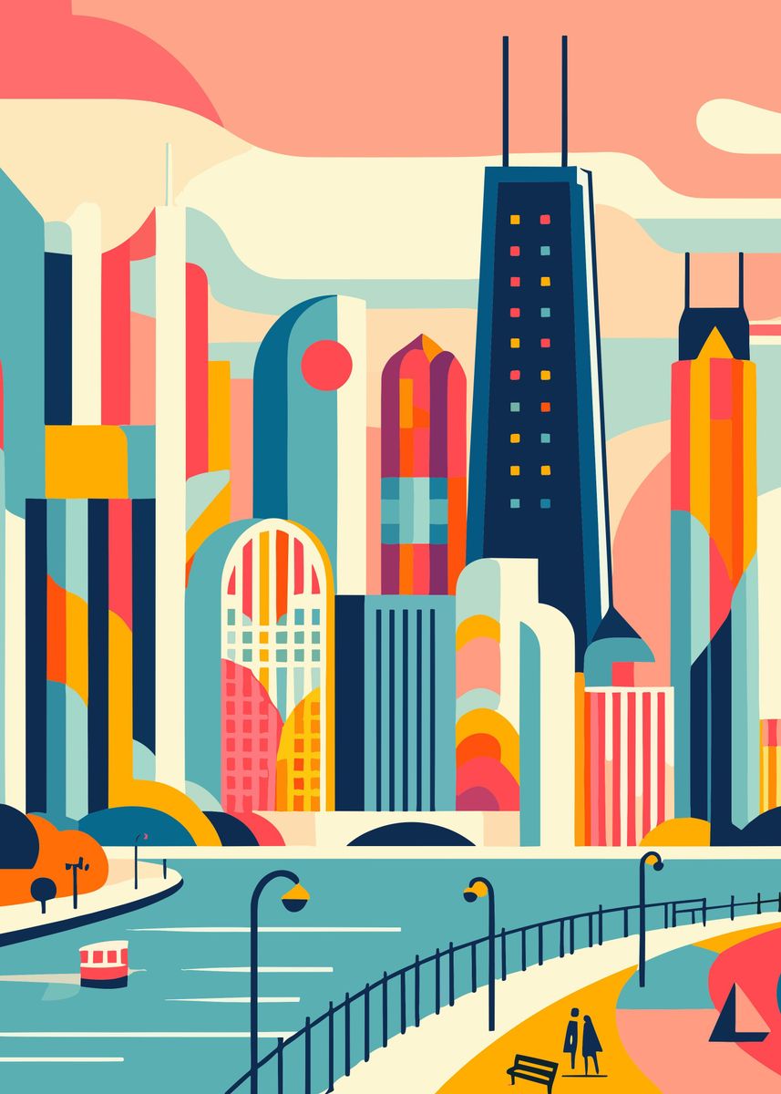 'Chicago Scene' Poster, picture, metal print, paint by Ba Ab | Displate