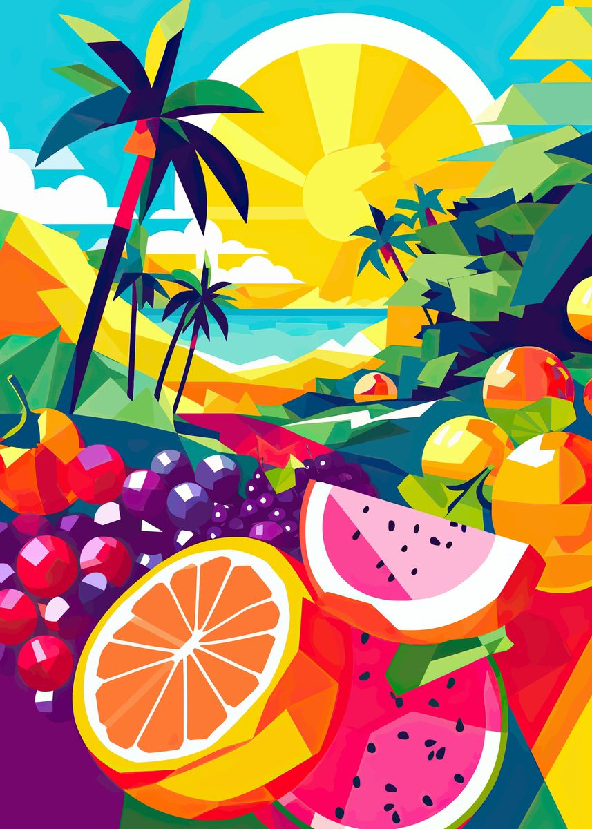 'summer tropical fruits' Poster, picture, metal print, paint by Game On ...
