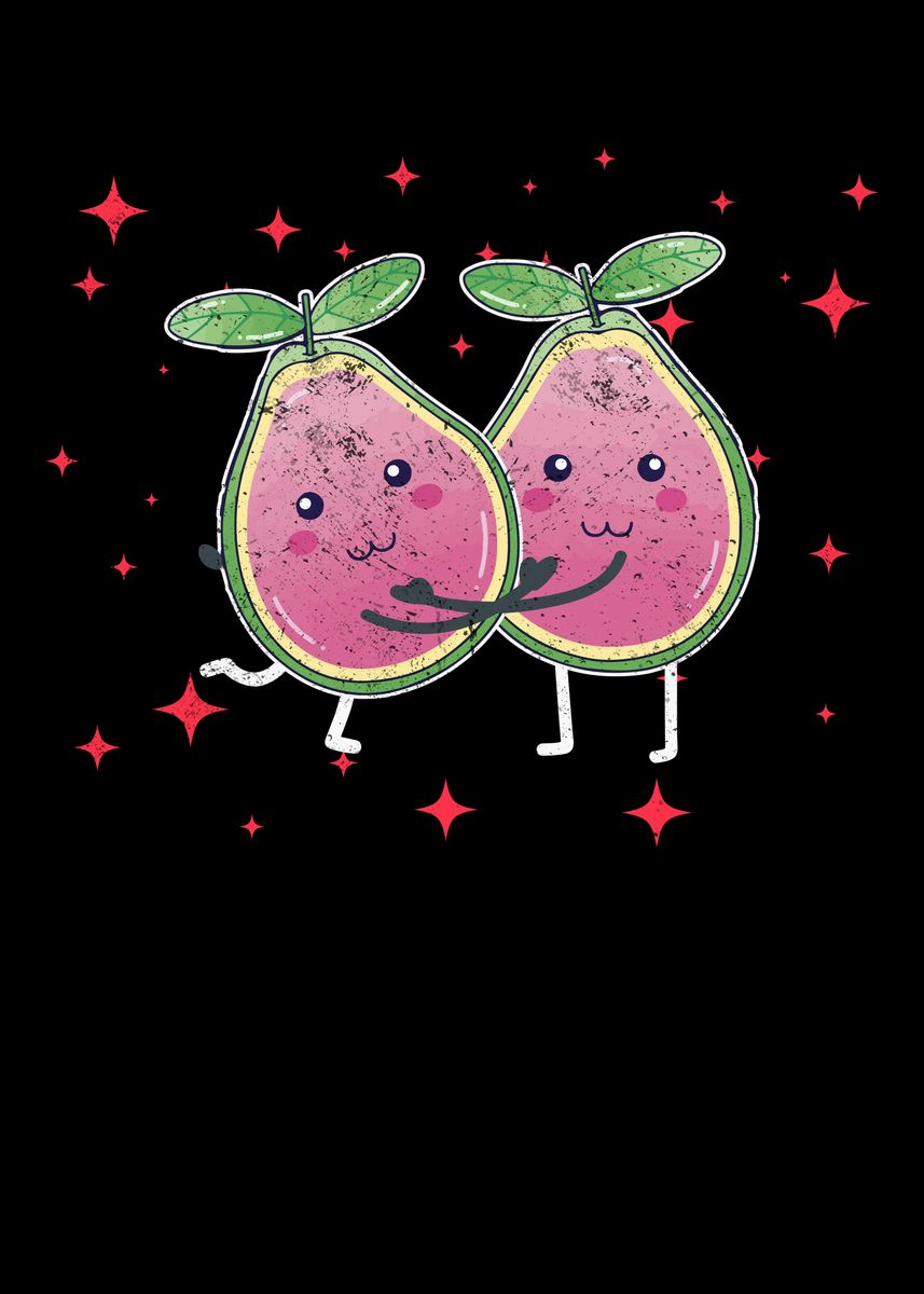 'Cute Guava Couple Hugging' Poster, picture, metal print, paint by ...