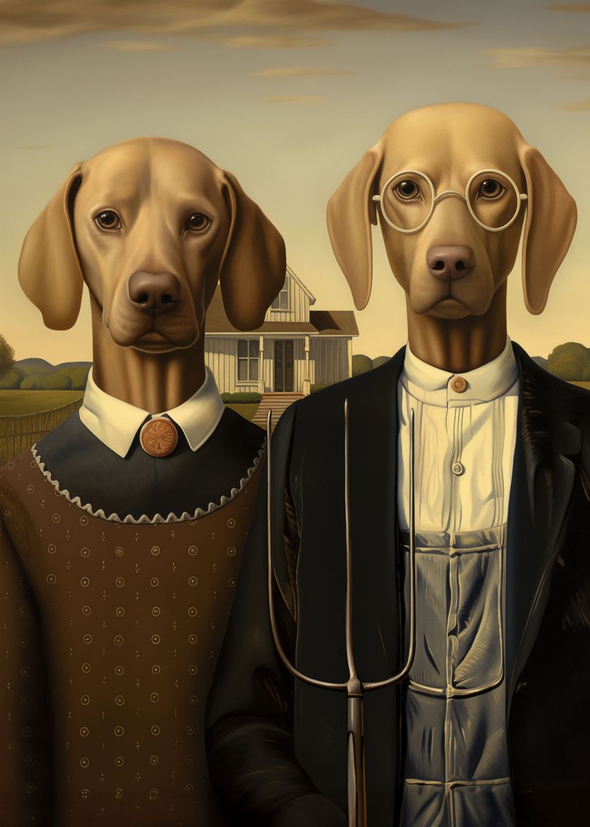'American Gothic Dog Parody' Poster, picture, metal print, paint by ...