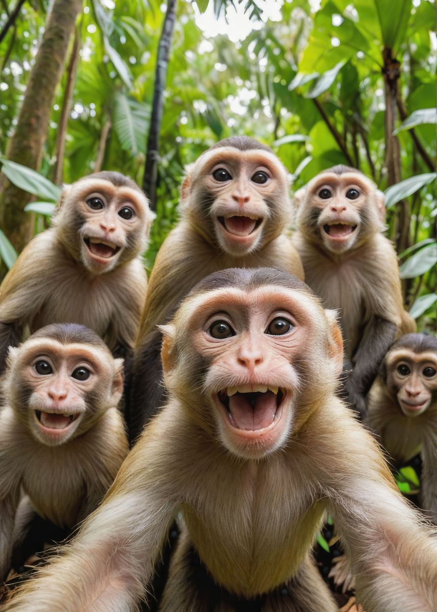 'Monkeys taking selfie' Poster, picture, metal print, paint by Ji wong ...