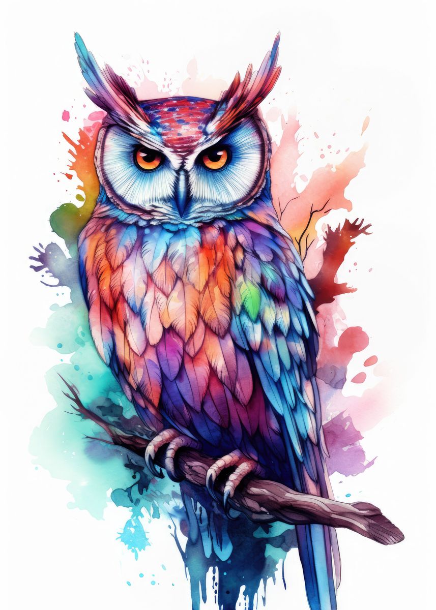 'Owl Watercolor' Poster, picture, metal print, paint by royalsigns | Displate