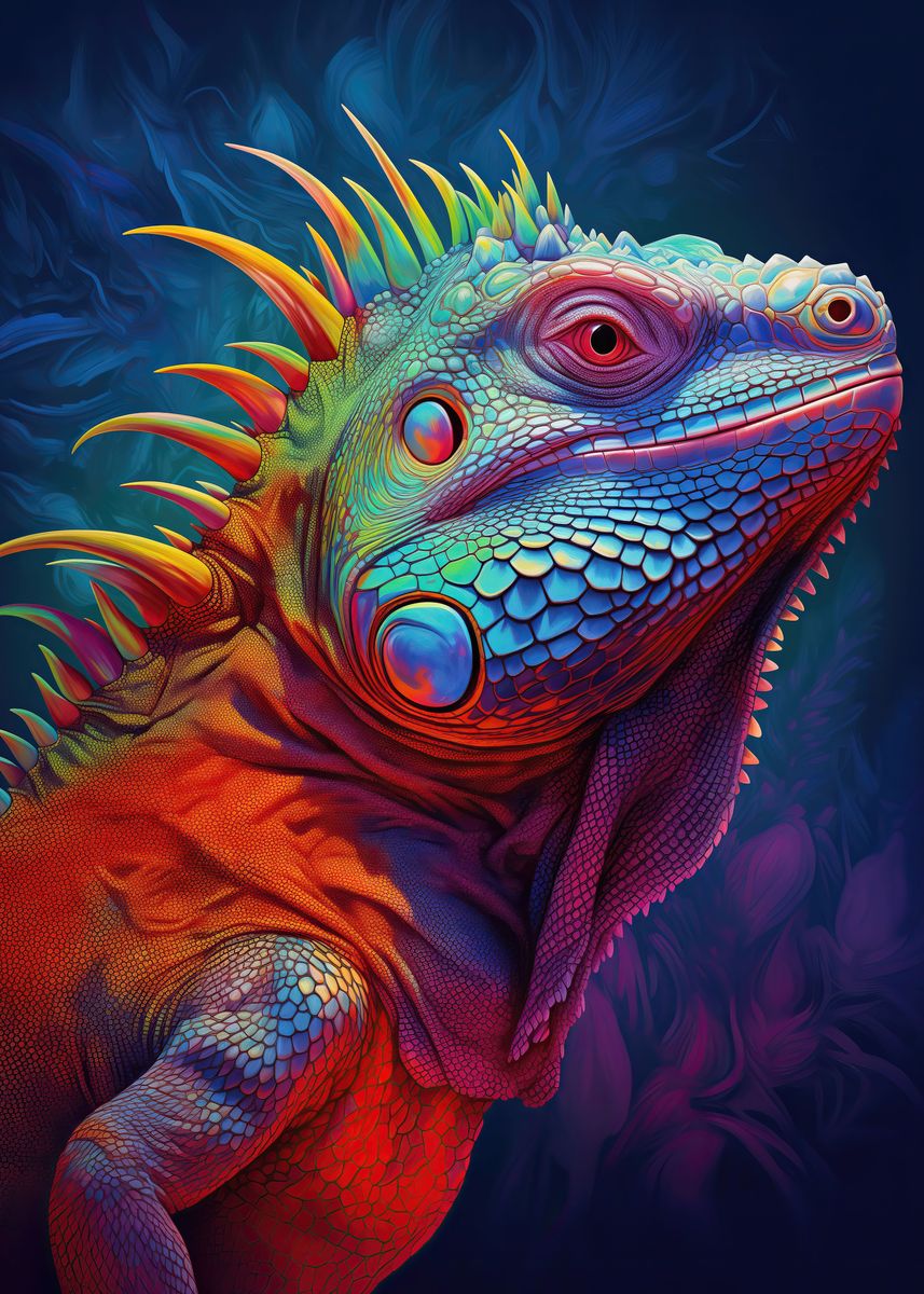 'Neon Iguana' Poster, picture, metal print, paint by wumples | Displate