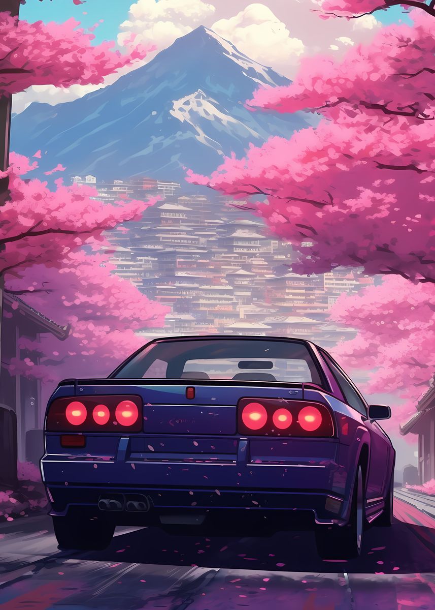 'Nissan GTR cherry blossom' Poster, picture, metal print, paint by ...
