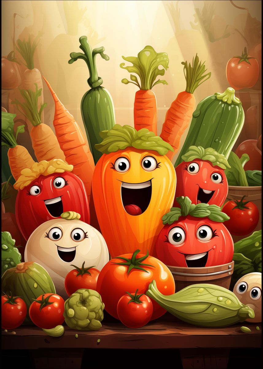 'Laughing Funny Vegetables' Poster, picture, metal print, paint by ...