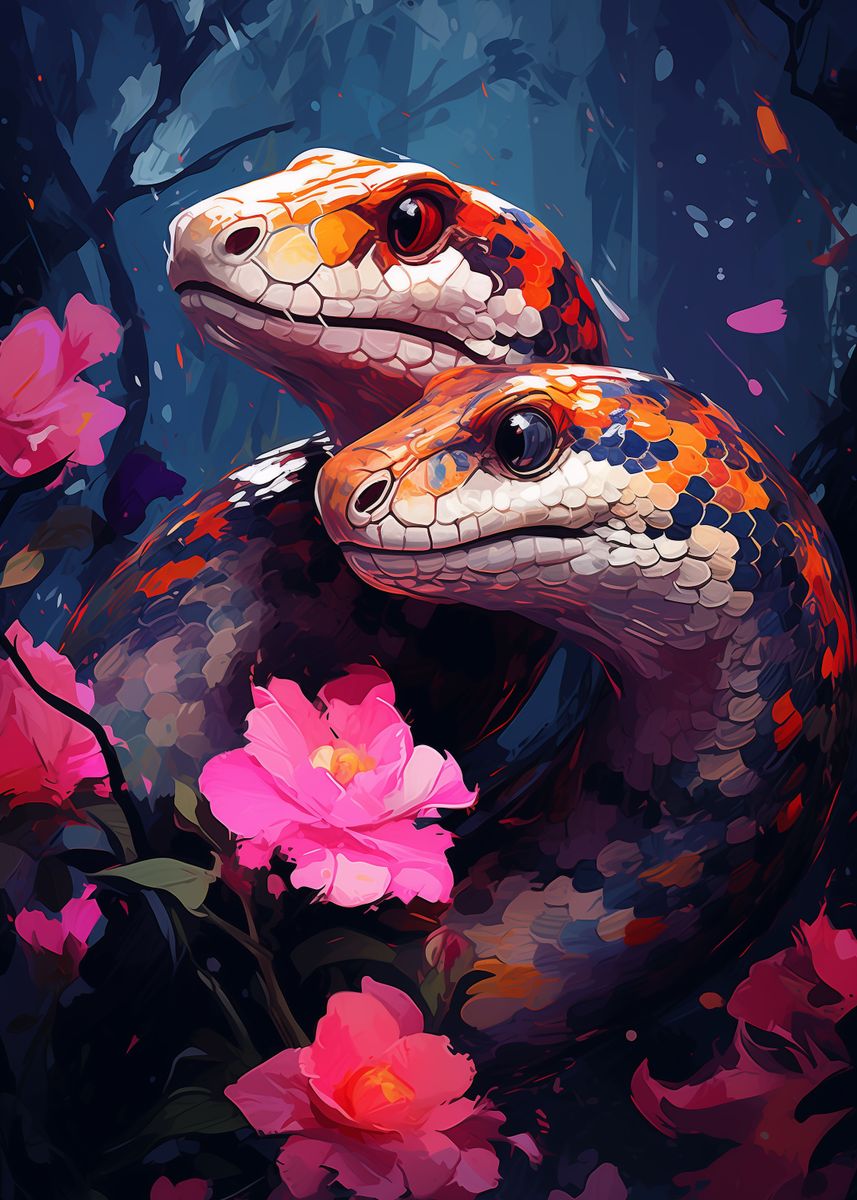 'Snake couple artwork' Poster, picture, metal print, paint by Dulce ...