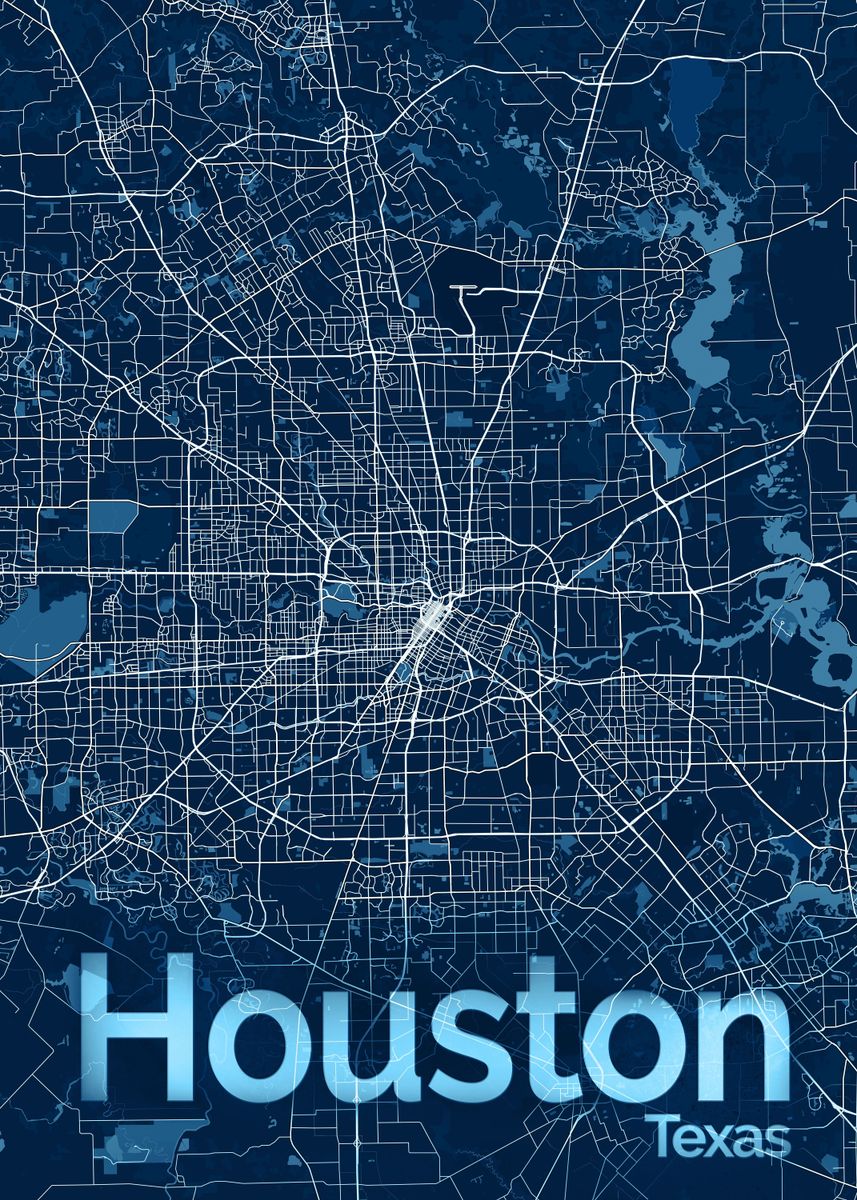 'Houston City Street Map' Poster, picture, metal print, paint by Scott ...