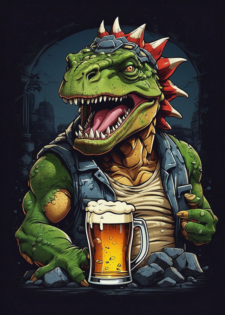 'dinosaur drinking beer' Poster, picture, metal print, paint by EDSON ...