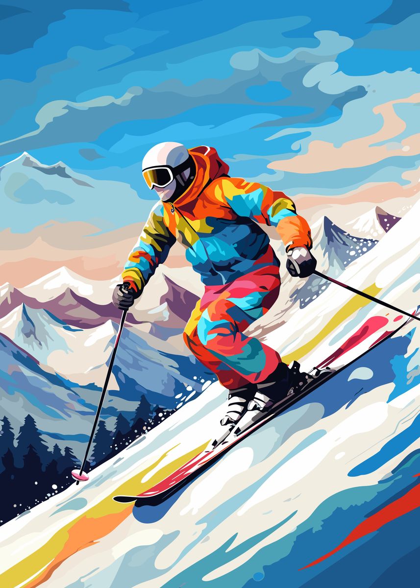 'Ski Snow Mountains' Poster, picture, metal print, paint by Mesh | Displate