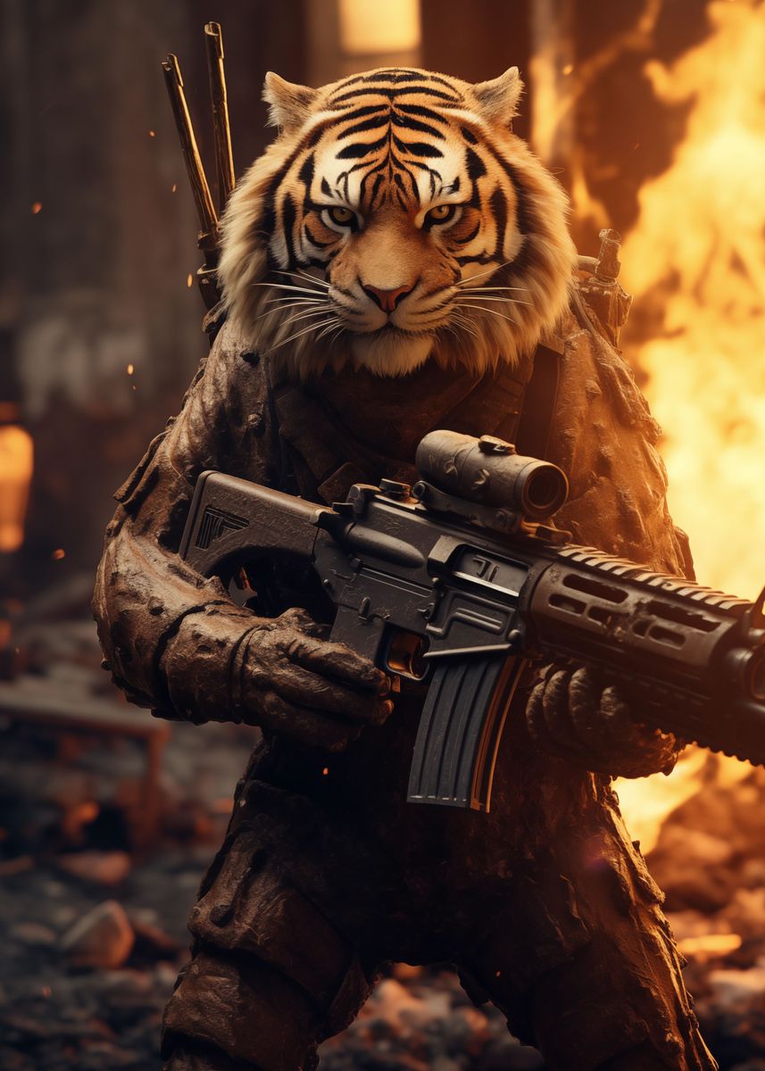 'Tiger Rifle Fire Weapon' Poster, picture, metal print, paint by Zenja ...