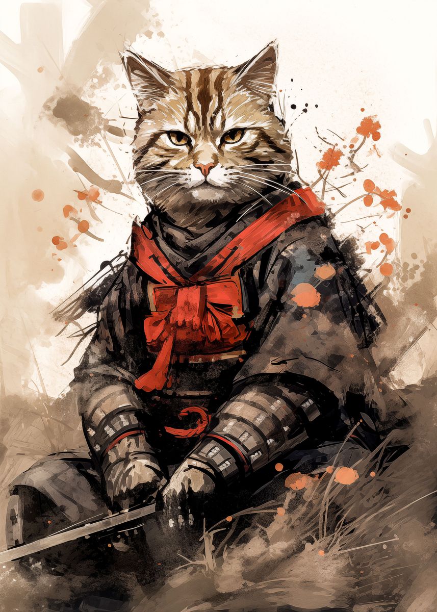 'Samurai Neko' Poster, picture, metal print, paint by Elipscease | Displate