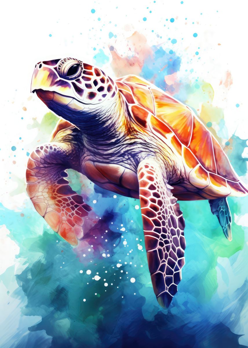 'Sea Turtle Watercolor' Poster, picture, metal print, paint by ...