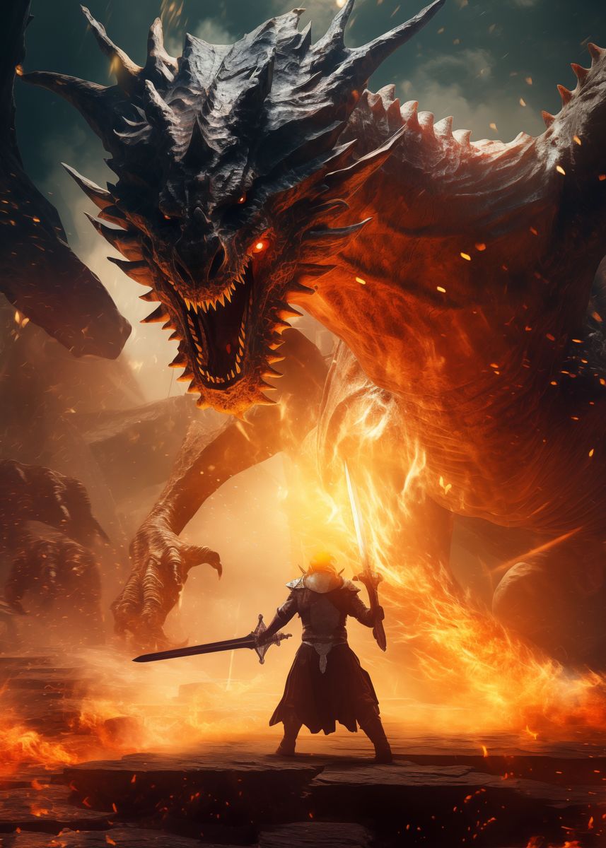 'Dragon Fire Battle' Poster, picture, metal print, paint by 99 Posters ...