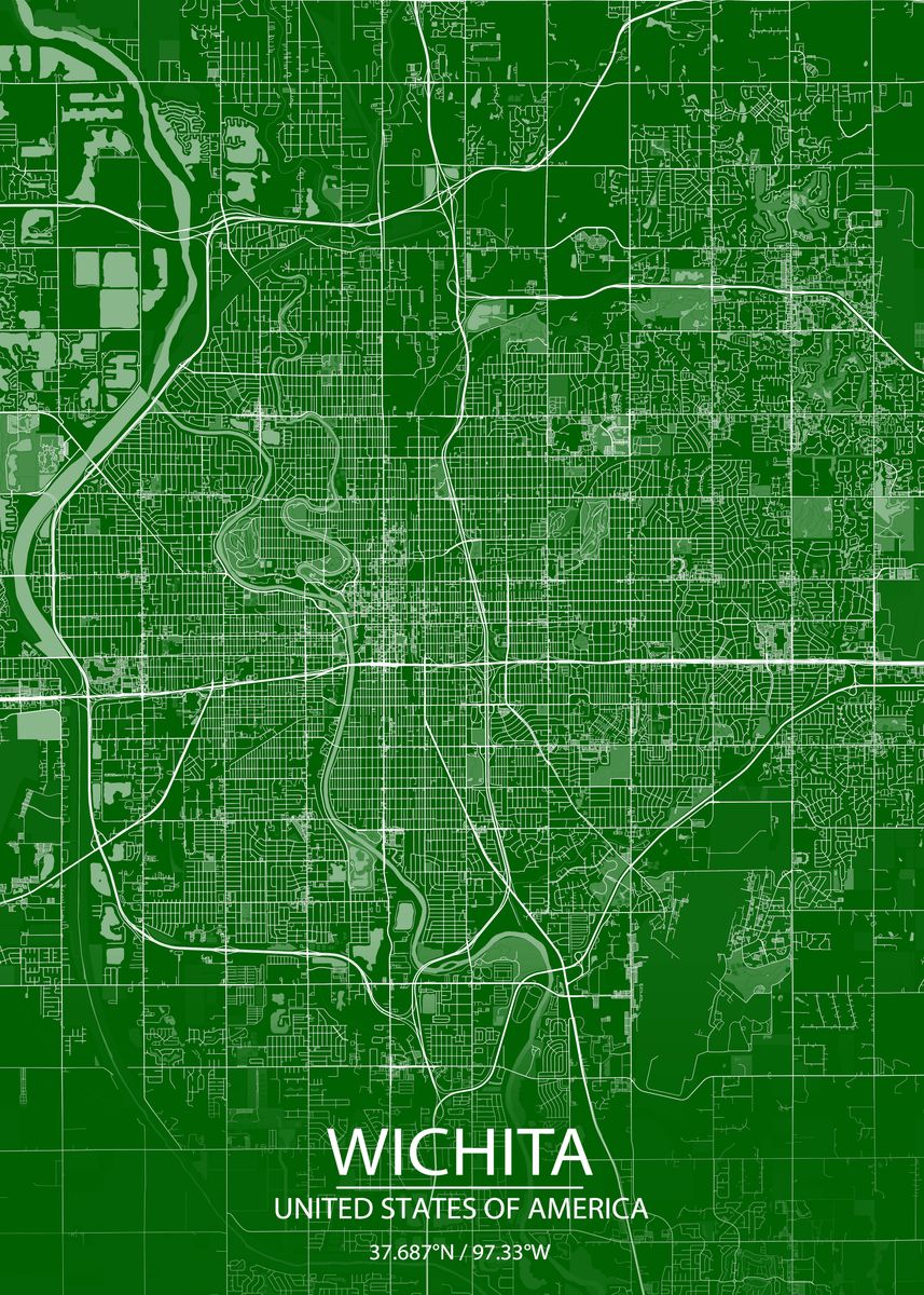 'Wichita Kansas Green Map' Poster, picture, metal print, paint by Wall ...