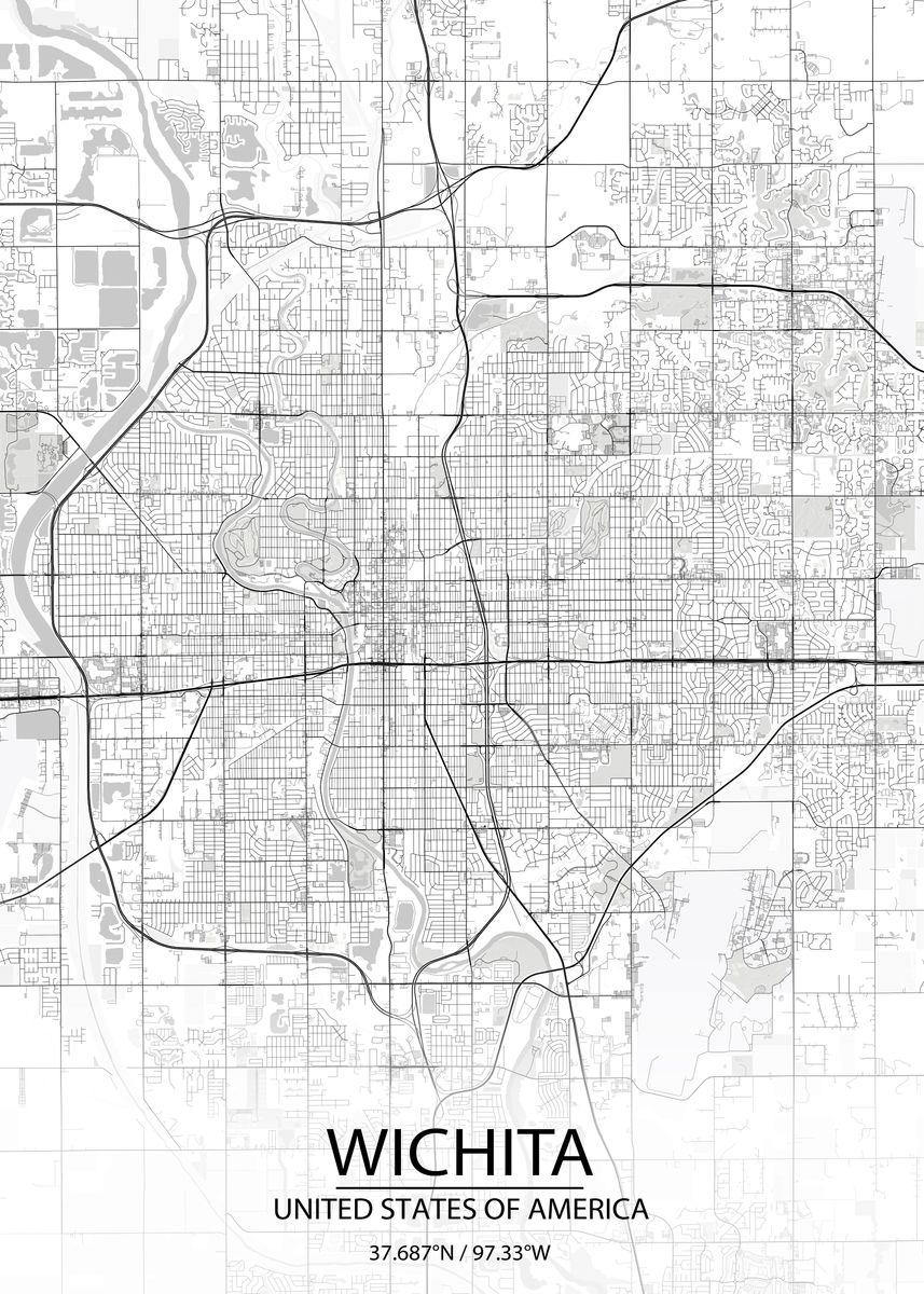 'Wichita Kansas White Map' Poster, picture, metal print, paint by Wall ...