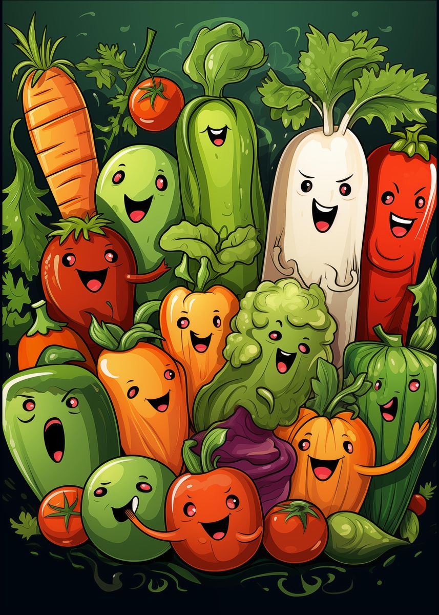 'Laughing Vegetables Funny' Poster, picture, metal print, paint by ...