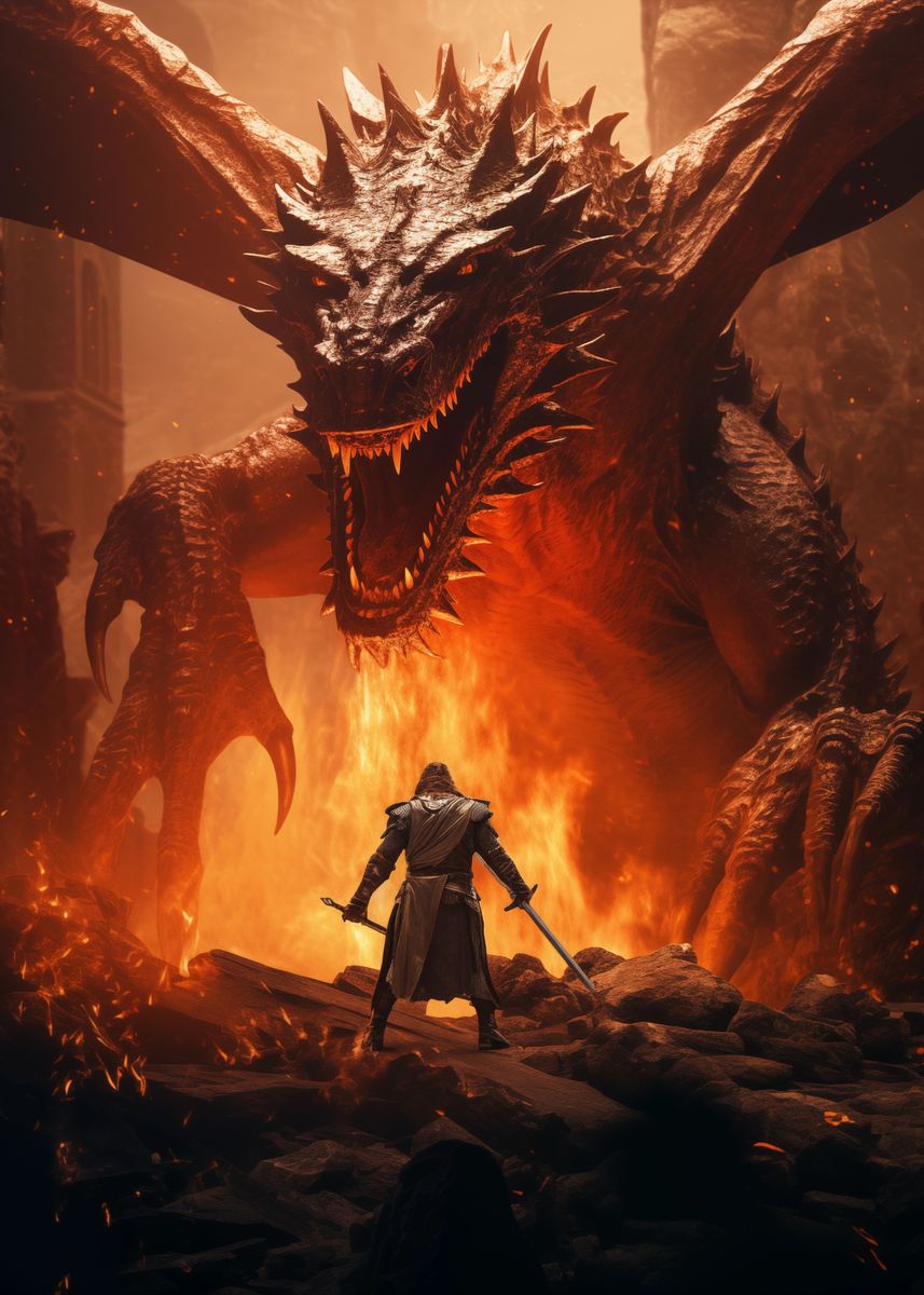 'Legendary Dragon battle' Poster, picture, metal print, paint by 99 ...